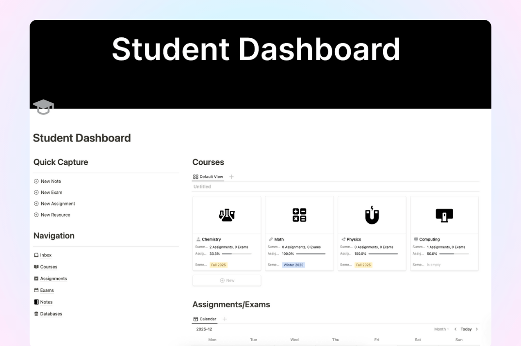 Free Student Dashboard Template 2025 | Academic Planner & Organizer ...
